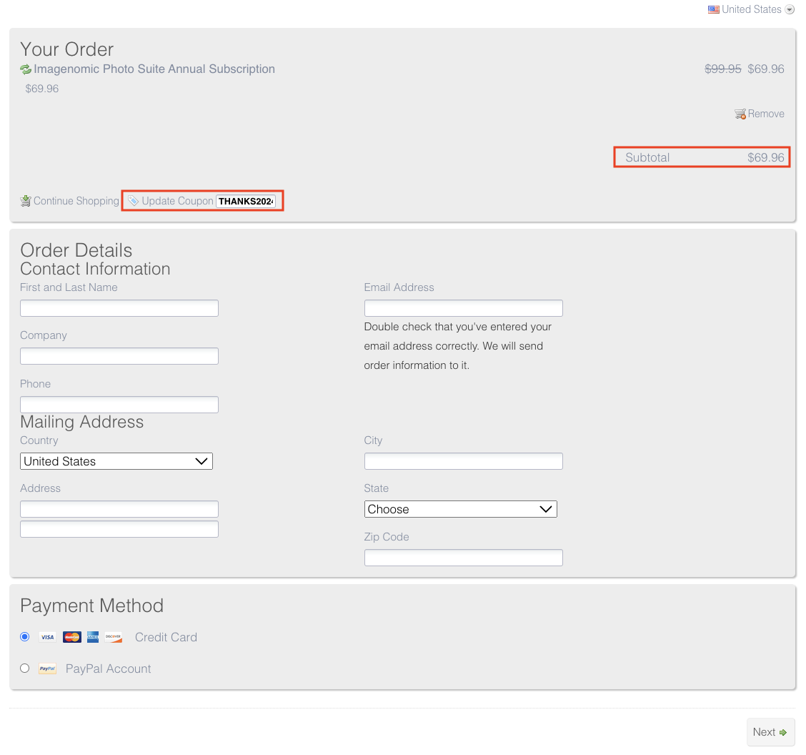 How do I apply my Coupon Code? – Imagenomic Support